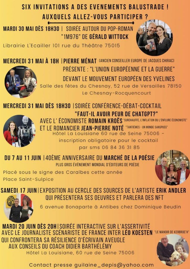 PROGRAMME EVENEMENTS BALUSTRADE FIN MAI DEBUT JUIN 2023 - Guilaine ...